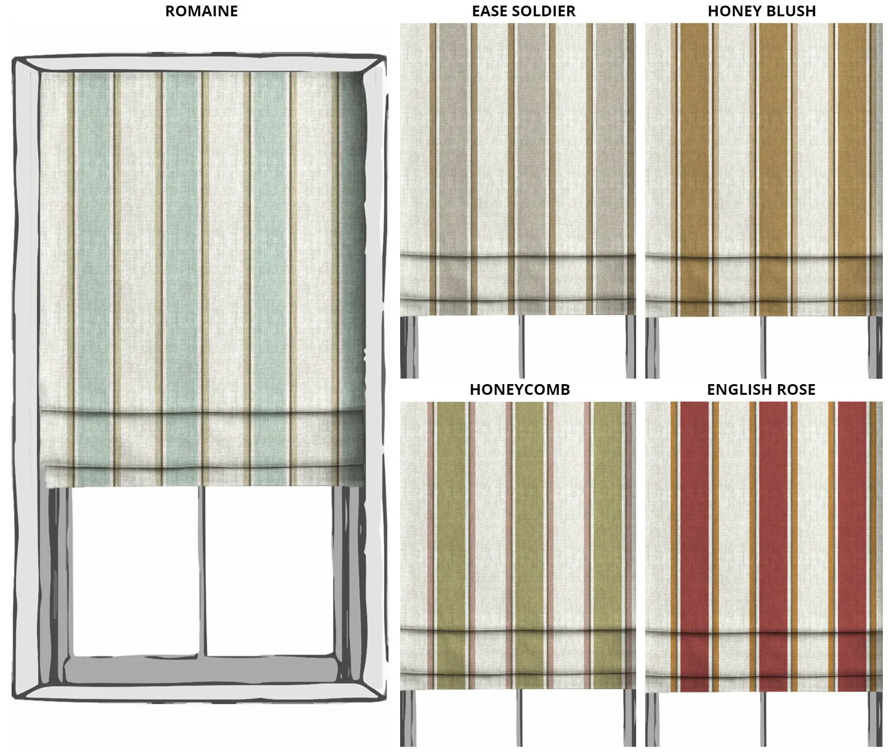5 Colors. Striped Roman Shades. Custom Window Roman Blinds for Living ...