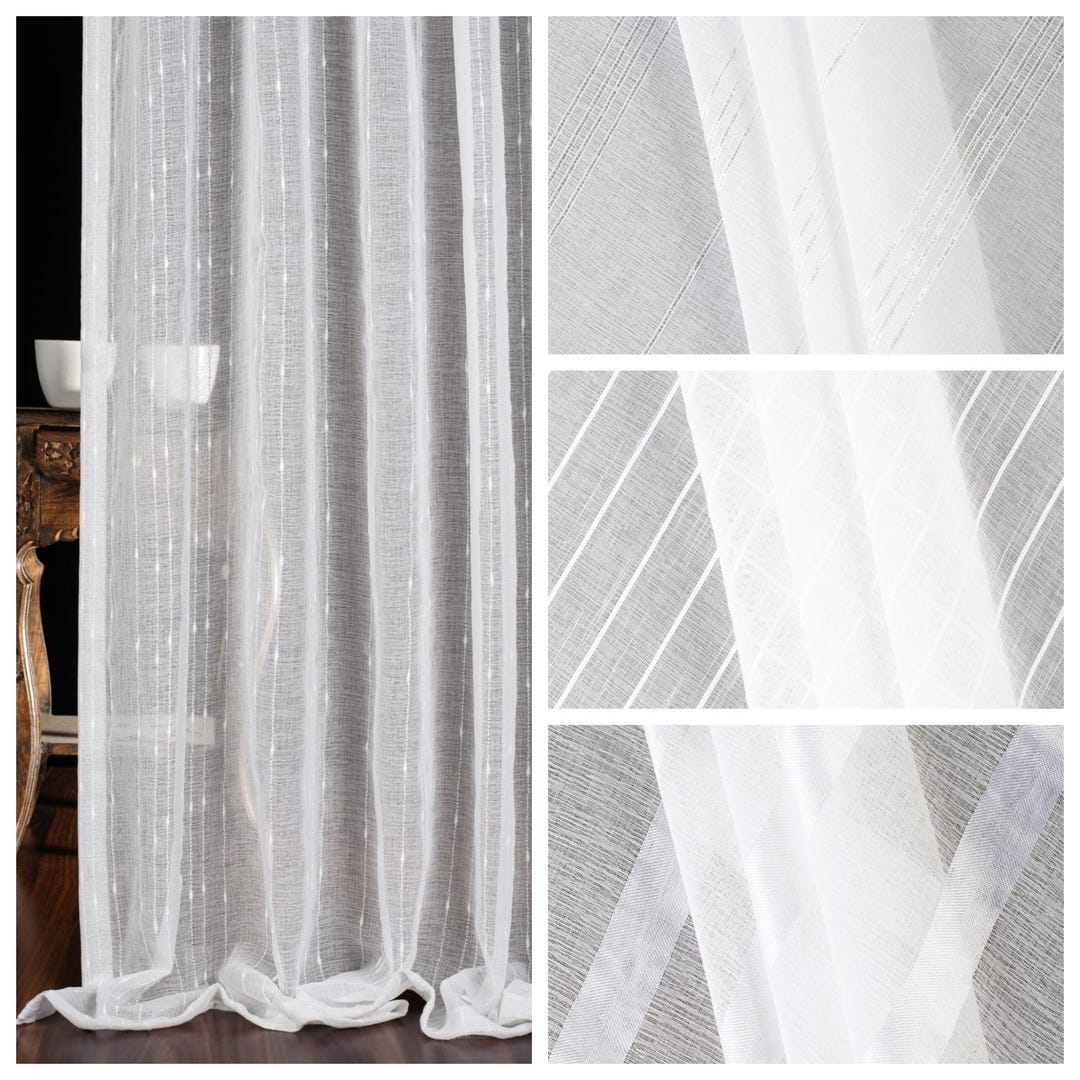 White Striped Sheer Curtains. Custom Size/ Length/ Width Drapery. Light ...