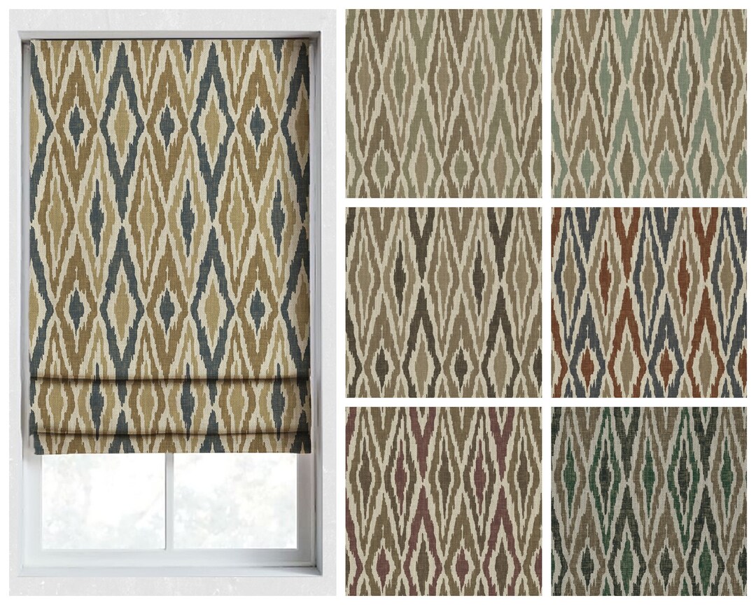 9 Colors. Ikat Patterned Roman Shades. Custom Window Blinds for Living ...