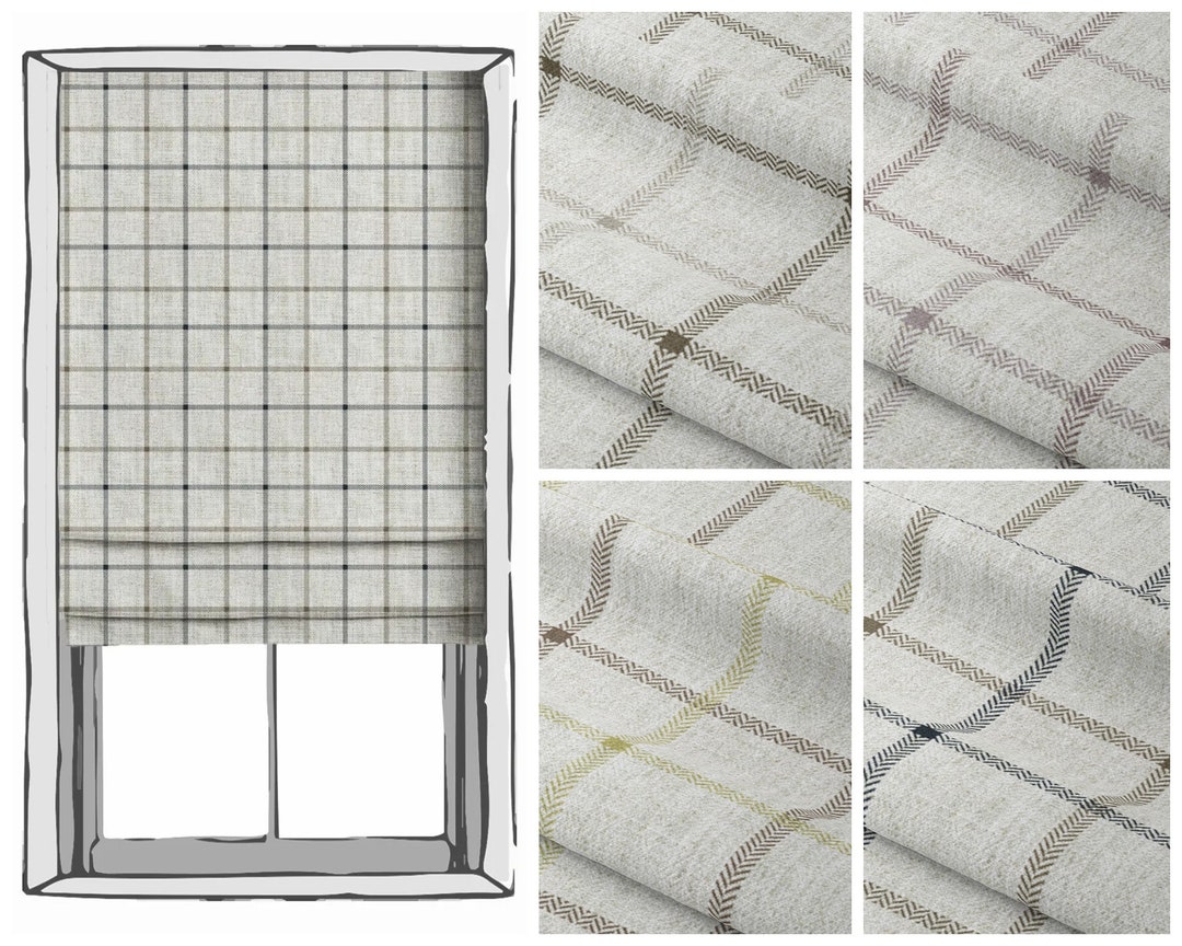 White Checkered Plaid Roman Shades. 6 Colors. Custom Size Window Blinds ...