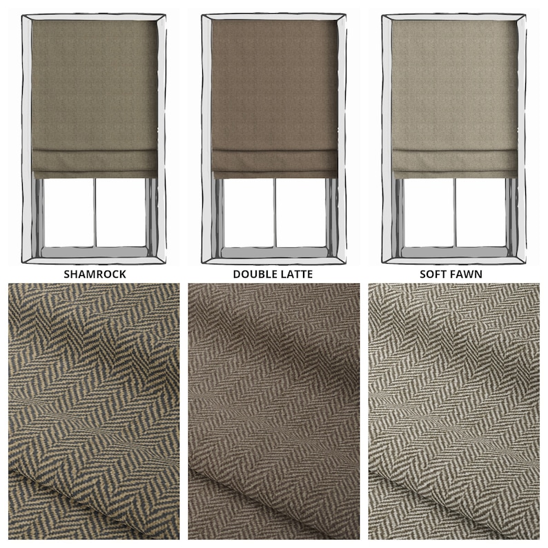 Textured Roman Shades. Herringbone Pattern. 21 Colors. Blackout Lining ...