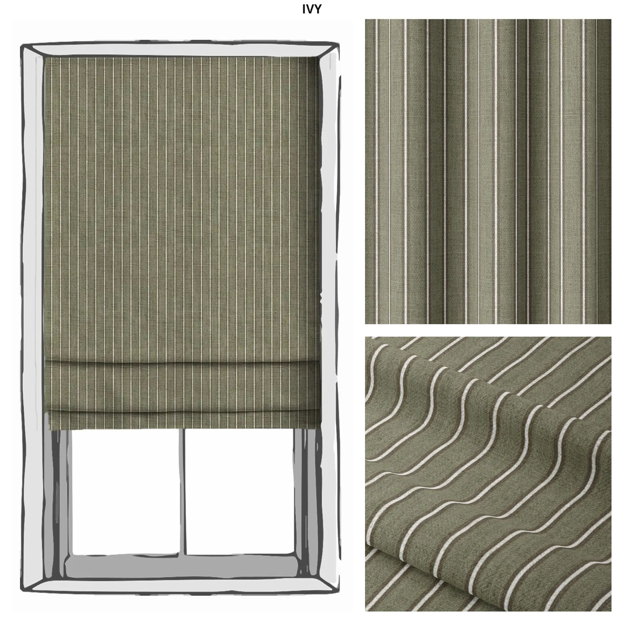 Ticking Stripe Roman Shades. Custom Window Blinds for Living, Bedroom ...