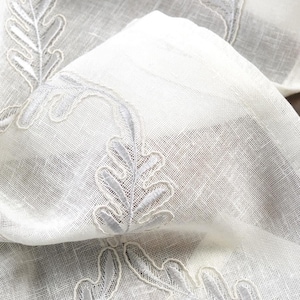 White Sheer Fabric by the Yard. Linen Texture Home Textiles. Floral ...