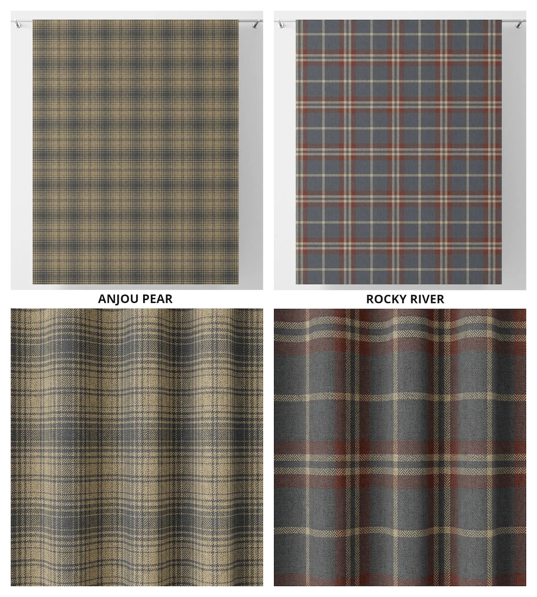 Checkered Plaid Curtains, 11 Options. Custom Window Drapes for Living ...