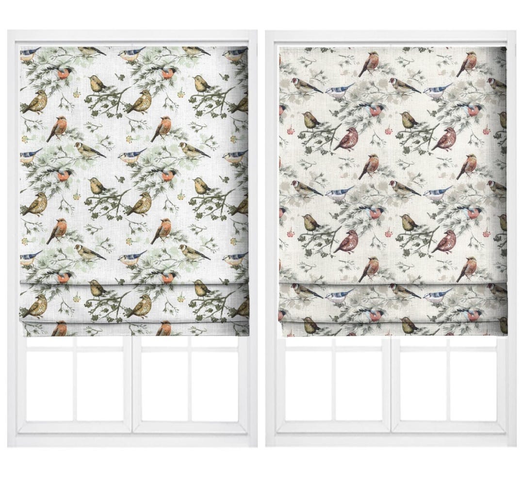 Bird Print/ Nature Floral Roman Shades & Fabric Window Blinds. Custom ...