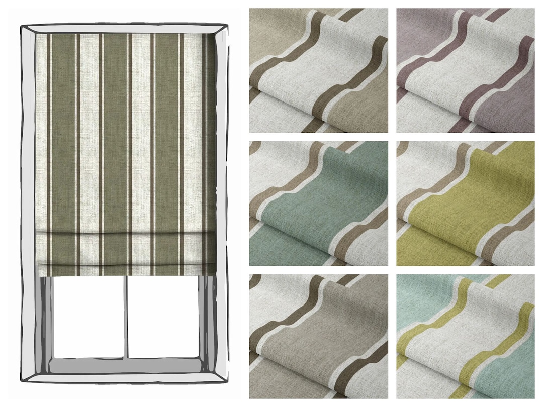 7 Colors. Ticking Stripe Roman Shades. Custom Length/ Width Window ...