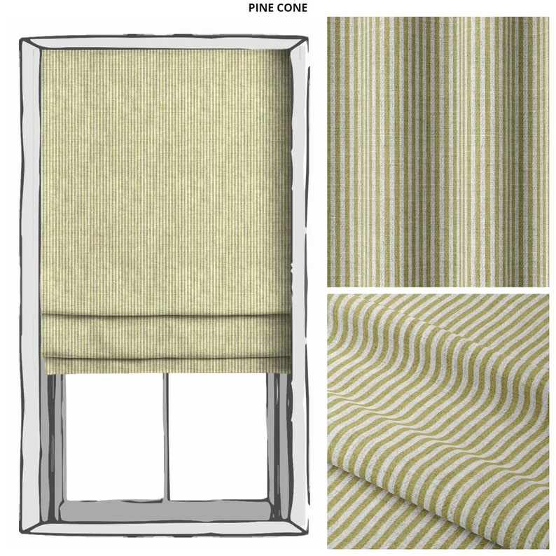 7 Green Tone Striped Roman Shades. Custom Window Blinds for Living ...