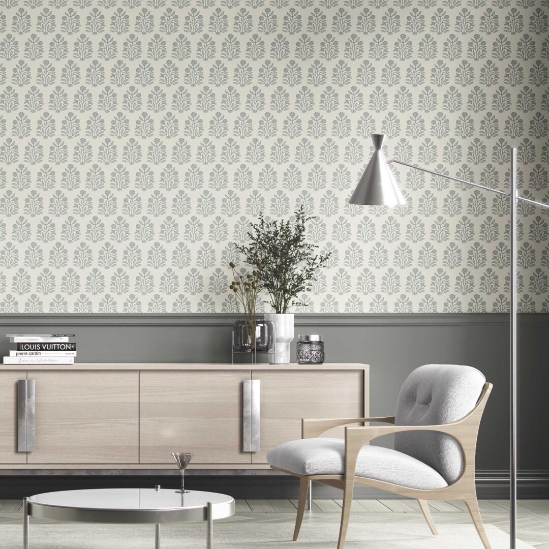 Floral Blockprint Wallpaper by Meter. Extra Wide. Vintage Botanical ...