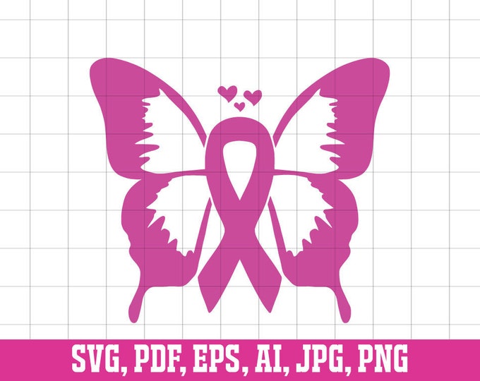 Pink Ribbon Butterfly Svg. Breast Cancer Awareness, Fight Cancer ...