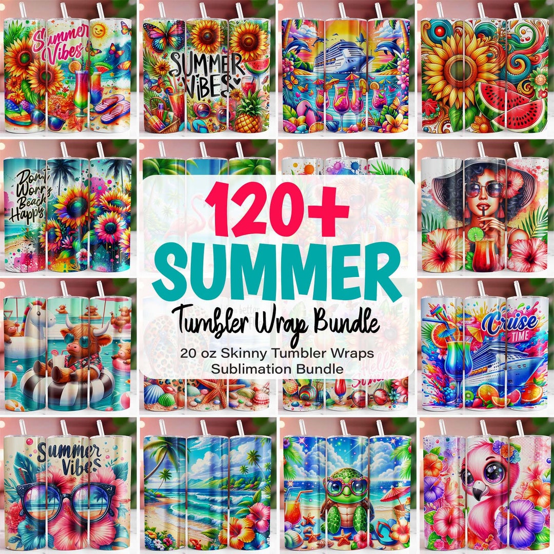 Summer Tumbler Wrap Bundle, 20 Oz Skinny Tumbler Sublimation, Beach ...