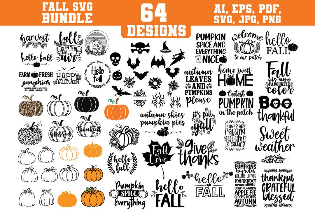 Fall Bundle Svg, Autumn Svg Bundle, Pumpkin Svg, Halloween Svg, Vector ...