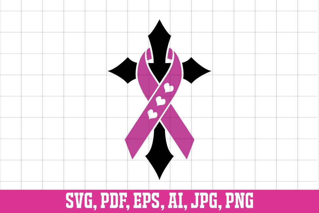Cancer Ribbon on Cross, Breast Cancer Svg, Cancer Awareness Svg ...