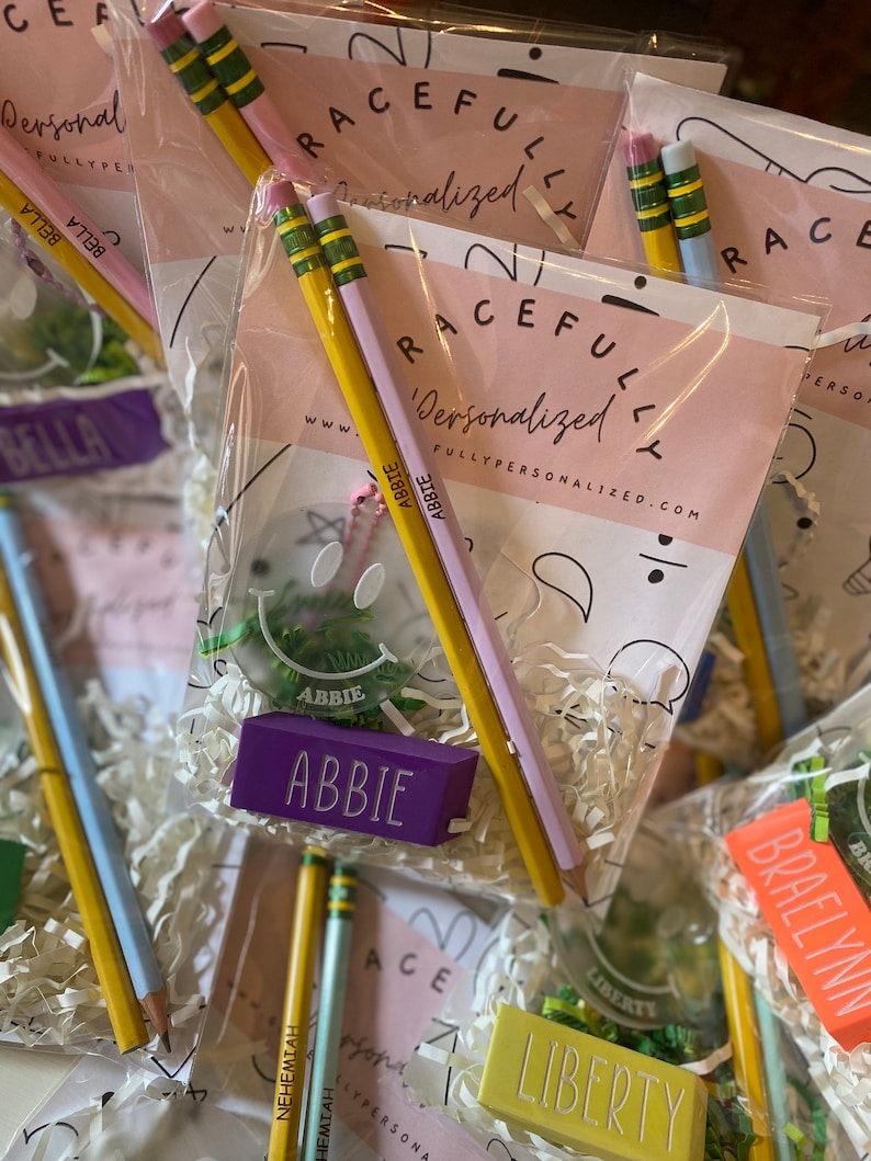Personalized Student Gift Set: Keychain, Pencils & Eraser - Etsy