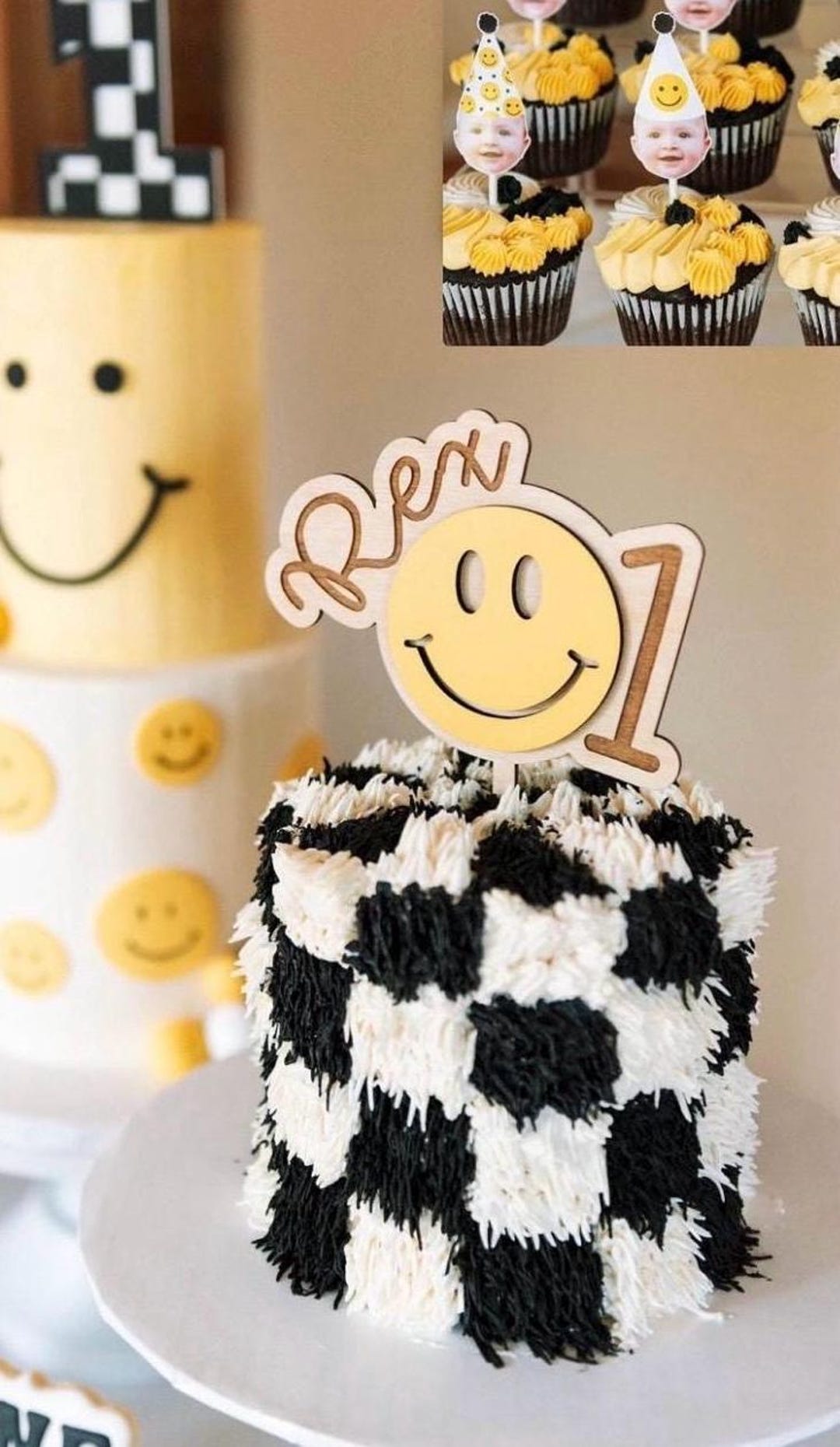 One Happy Dude Cake Topper, Smiley Face Cake Topper, First Birthday ...