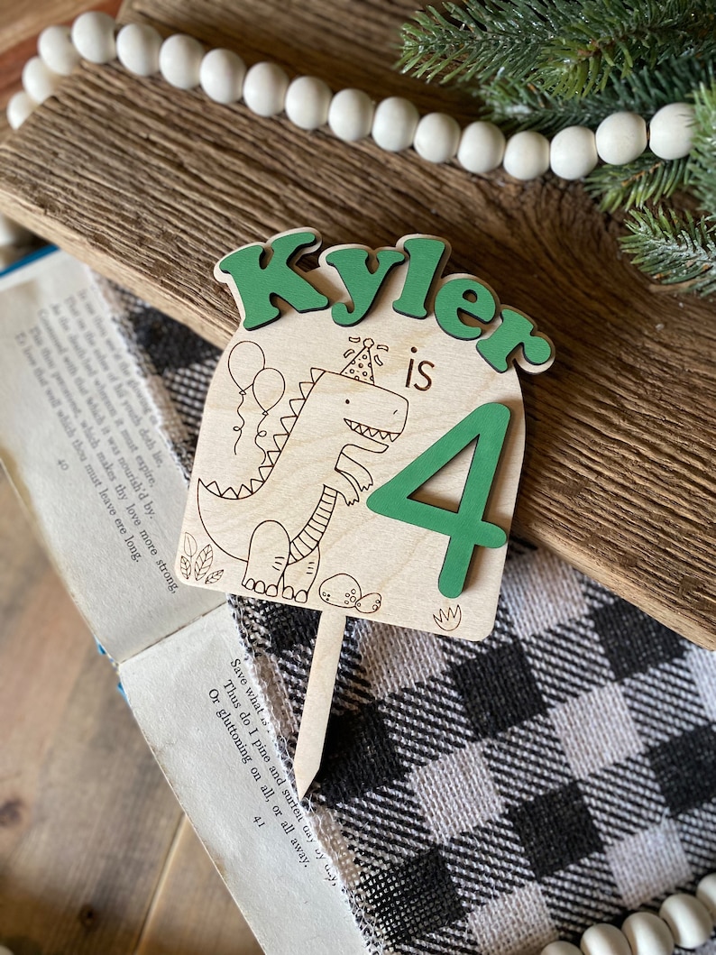 Personalized Dinosaur Birthday Cake Topper: Engraved Party Decor - Etsy