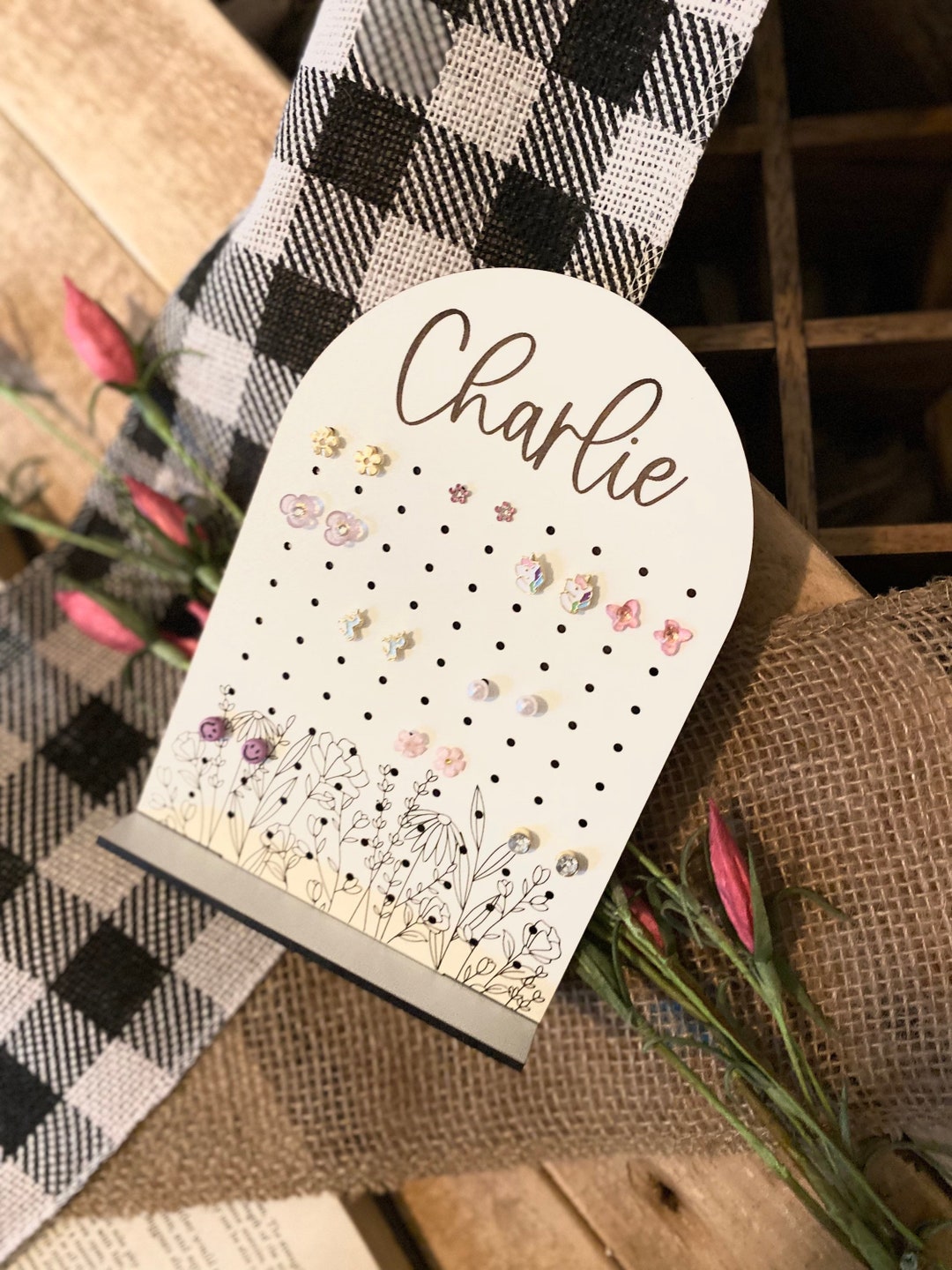 Girls Earring Holder, Personalized Earring Holder, Earring Stand, Kids ...