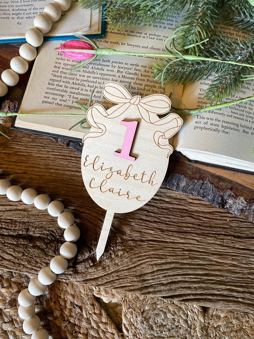 Pink Bow Cake Topper, First Birthday Cake Topper, ONE Smash Cake Topper ...