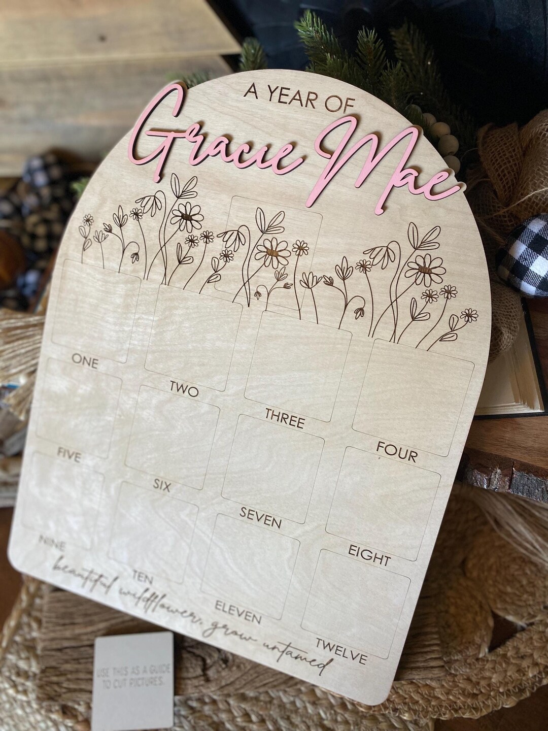 First Birthday Sign, One Year of Sign, Birthday Photo Board, Wildflower ...