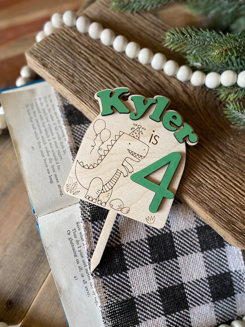 Personalized Dinosaur Birthday Cake Topper: Engraved Party Decor - Etsy