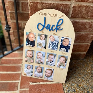 First Birthday Sign, One Year Of, Birthday Photo Board, Baby Name Sign ...