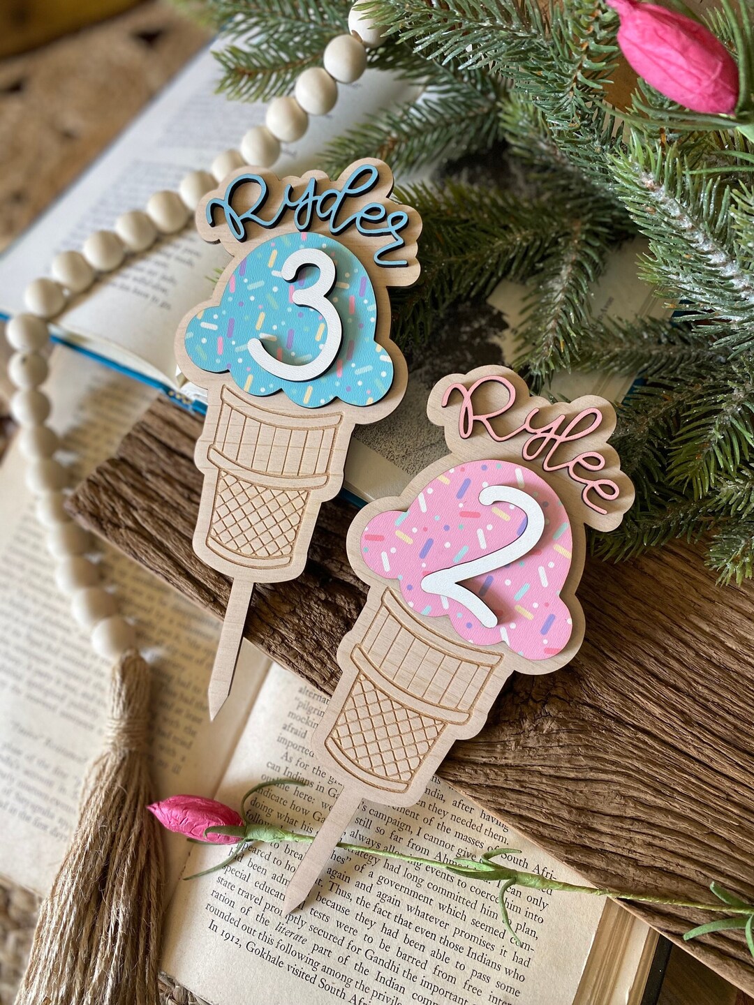 Ice Cream Party Cake Topper, Ice Cream Birthday Cake Topper, Ice Cream ...