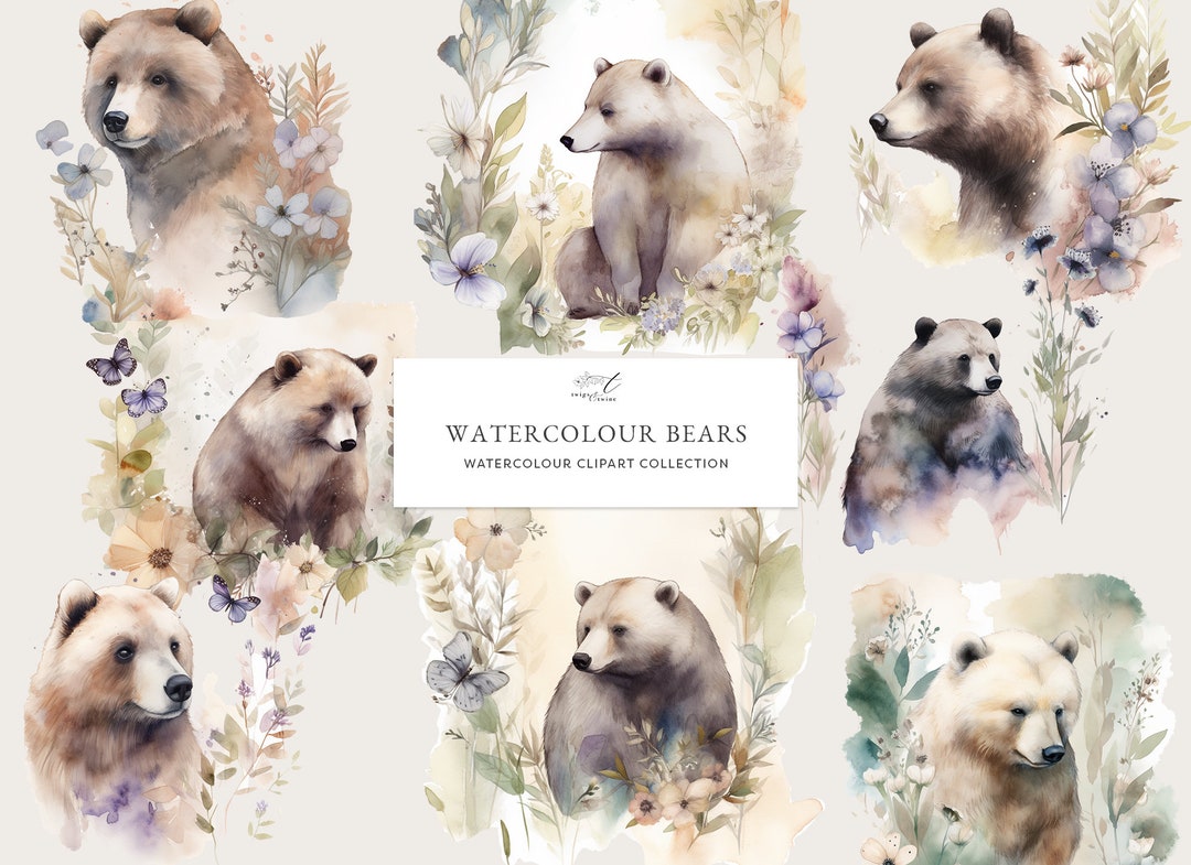 Woodland Bears Watercolor Clipart Set - 8 PNG Graphics of Adorable ...