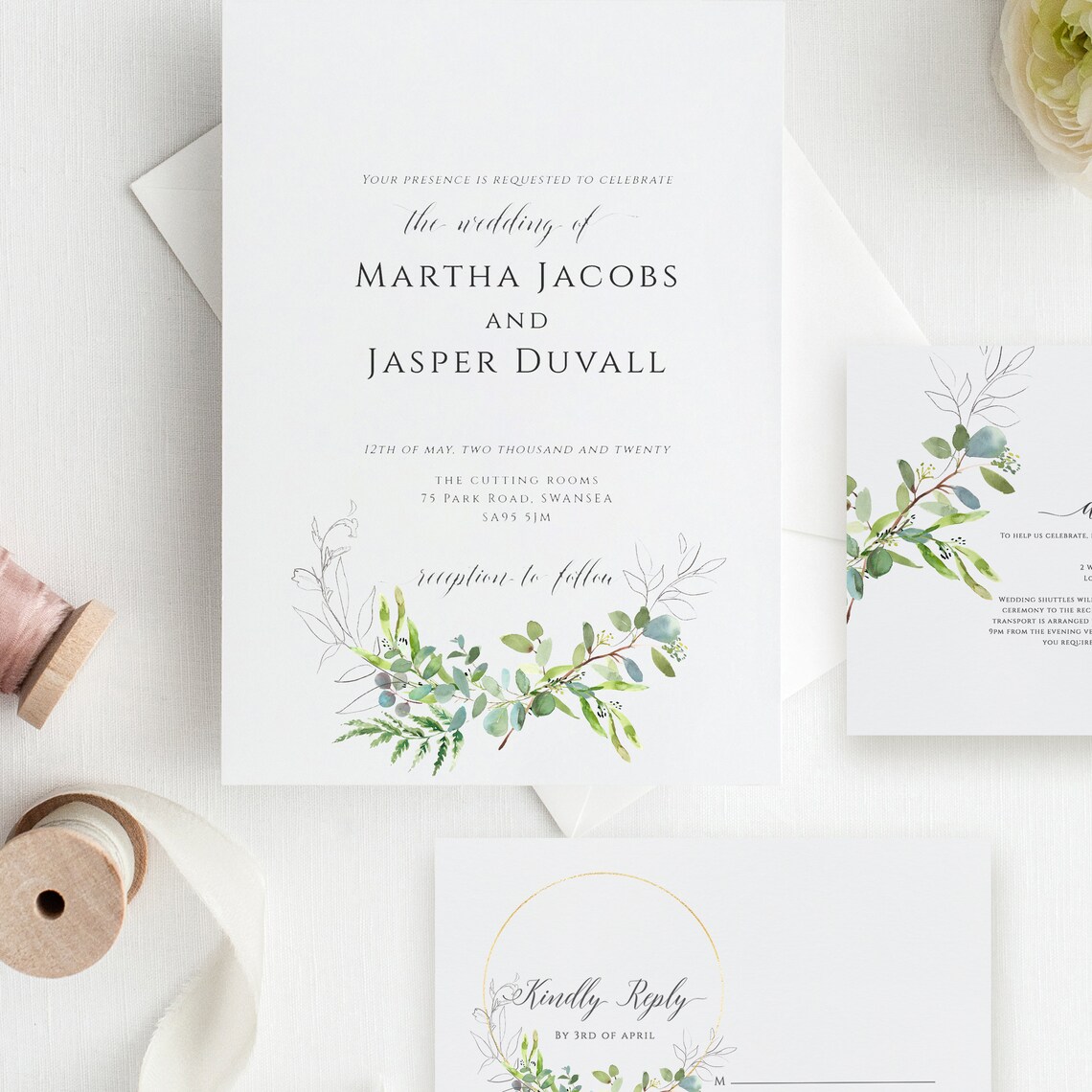Watercolor Greenery Wreath Number 6 - Wedding Stationery - DIY Greenery ...