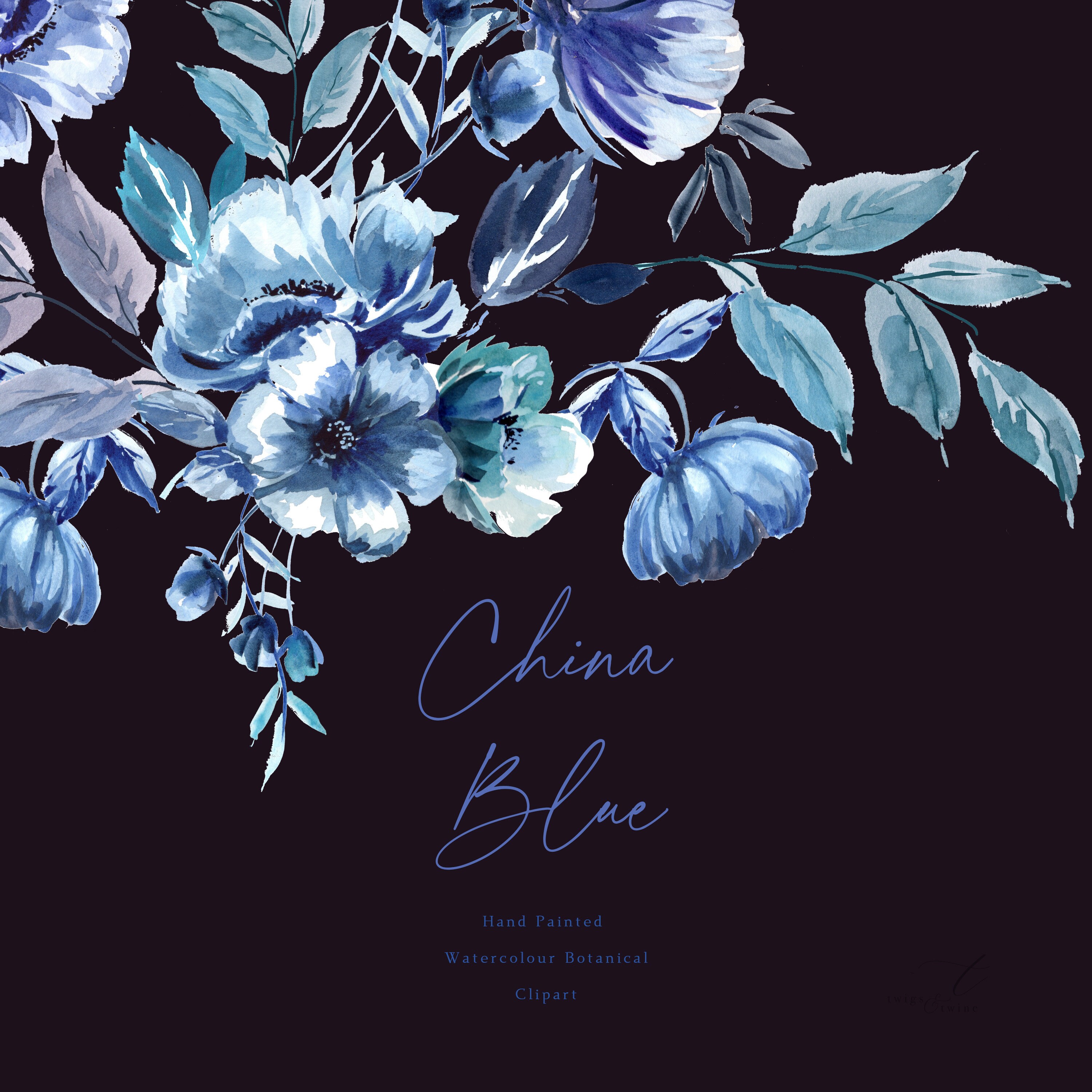 China Blue Hand-painted Watercolour Botanical Clipart - Etsy UK