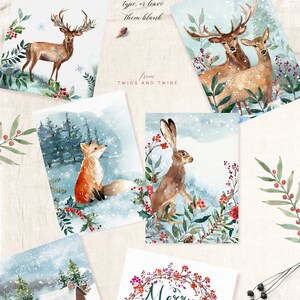 Woodland Christmas Watercolor Festive Clipart - Woodland Animals and ...