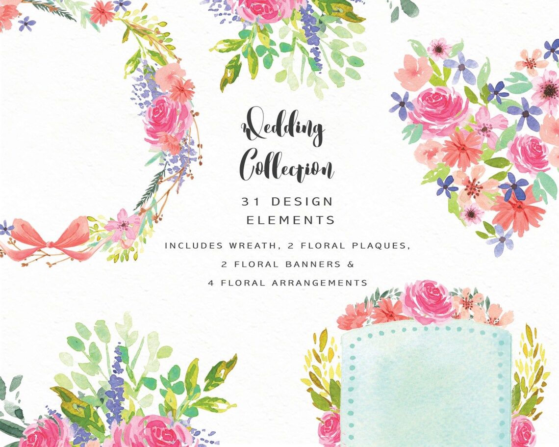 Wedding Flower Clipart Collection Large Clip Art Set Perfect - Etsy