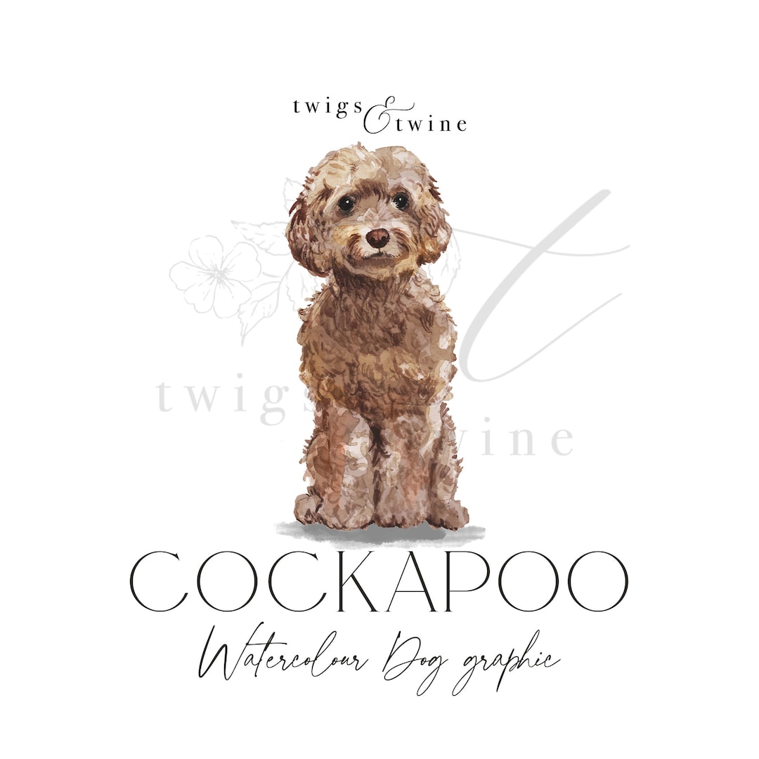 Brown Cockapoo Watercolor Dog Illustration Graphic - Commercial Use ...
