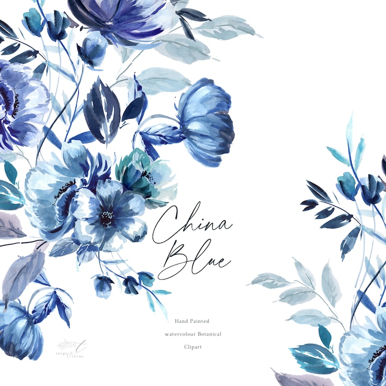 China Blue Hand-painted Watercolour Botanical Clipart - Etsy UK