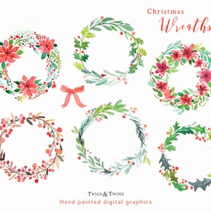 Christmas Wreaths Clipart Set. Holiday Clipart. Hand Painted ...