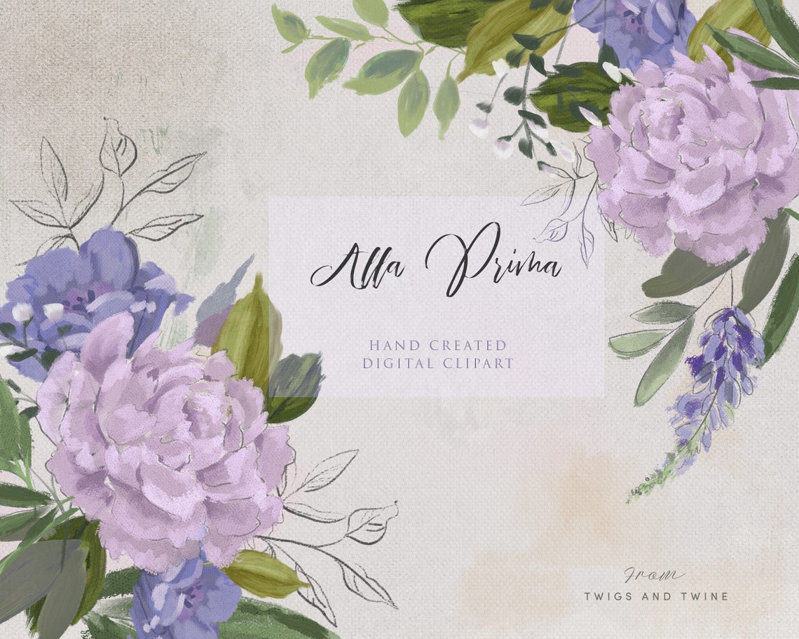 Alla Prima Digital Flower Clipart With Ultra Violet Hues | Etsy