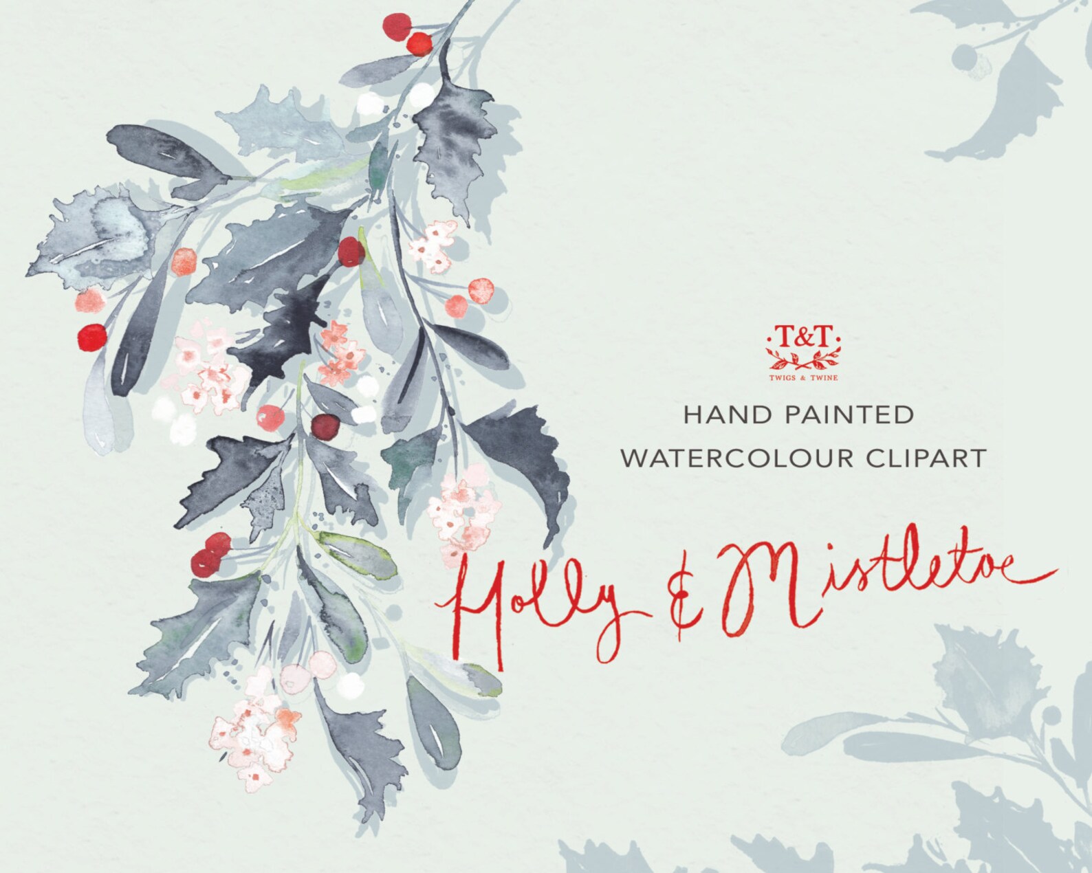 Holly and Mistletoe Hand Painted Clipart. Watercolor - Etsy UK