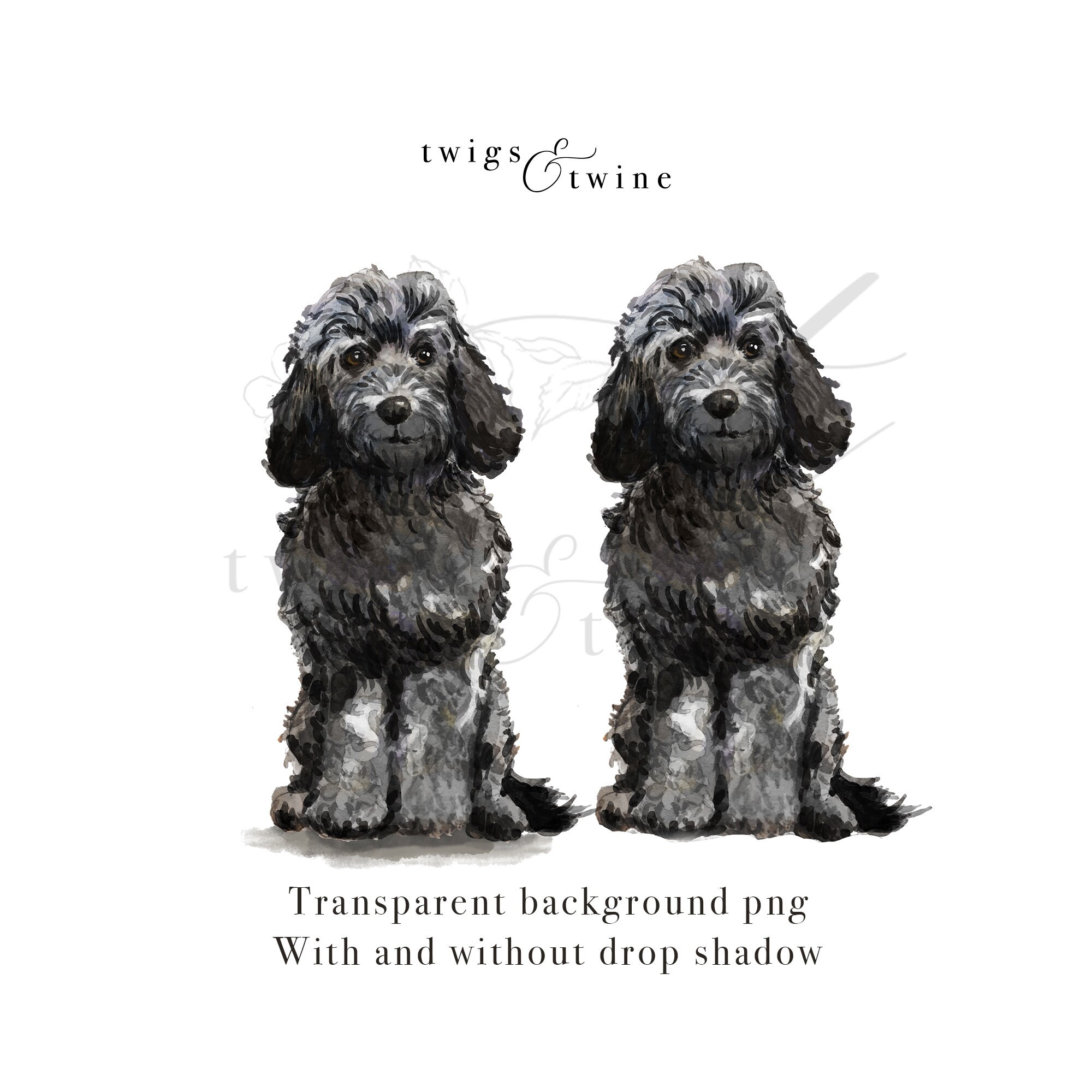 Black Cockapoo Watercolor Dog Illustration Graphic - Commercial Use ...