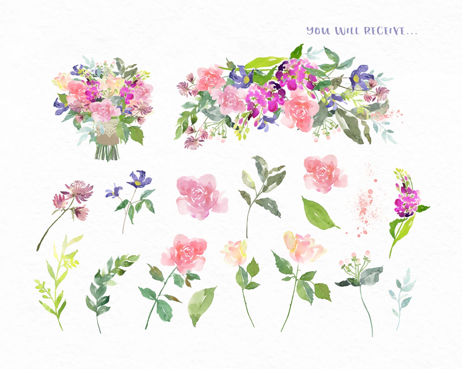 Watercolour Flower Bouquet Clipart Elouise | Etsy