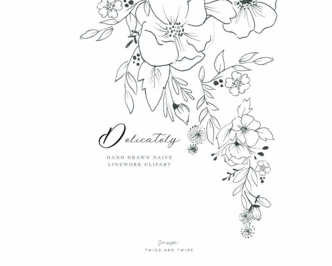 Fine Line Floral Clipart – Hand Drawn Wedding Stationery (PNG) - Etsy