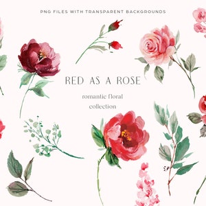 Red as a Rose Watercolor Clipart Set | 12 DIY Hand-painted Roses, 5 ...