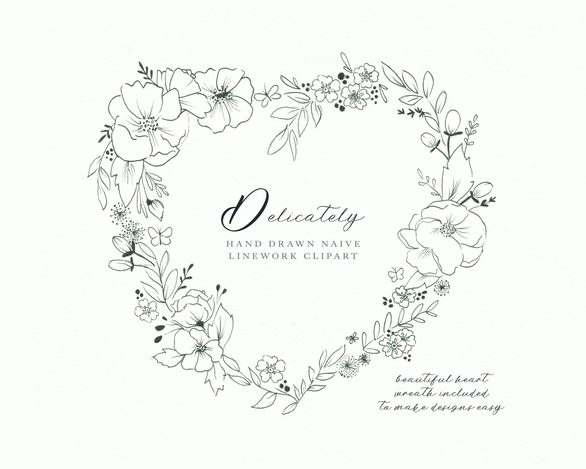 Delicately Fine Line Hand Drawn Floral Clipart. Perfect for | Etsy