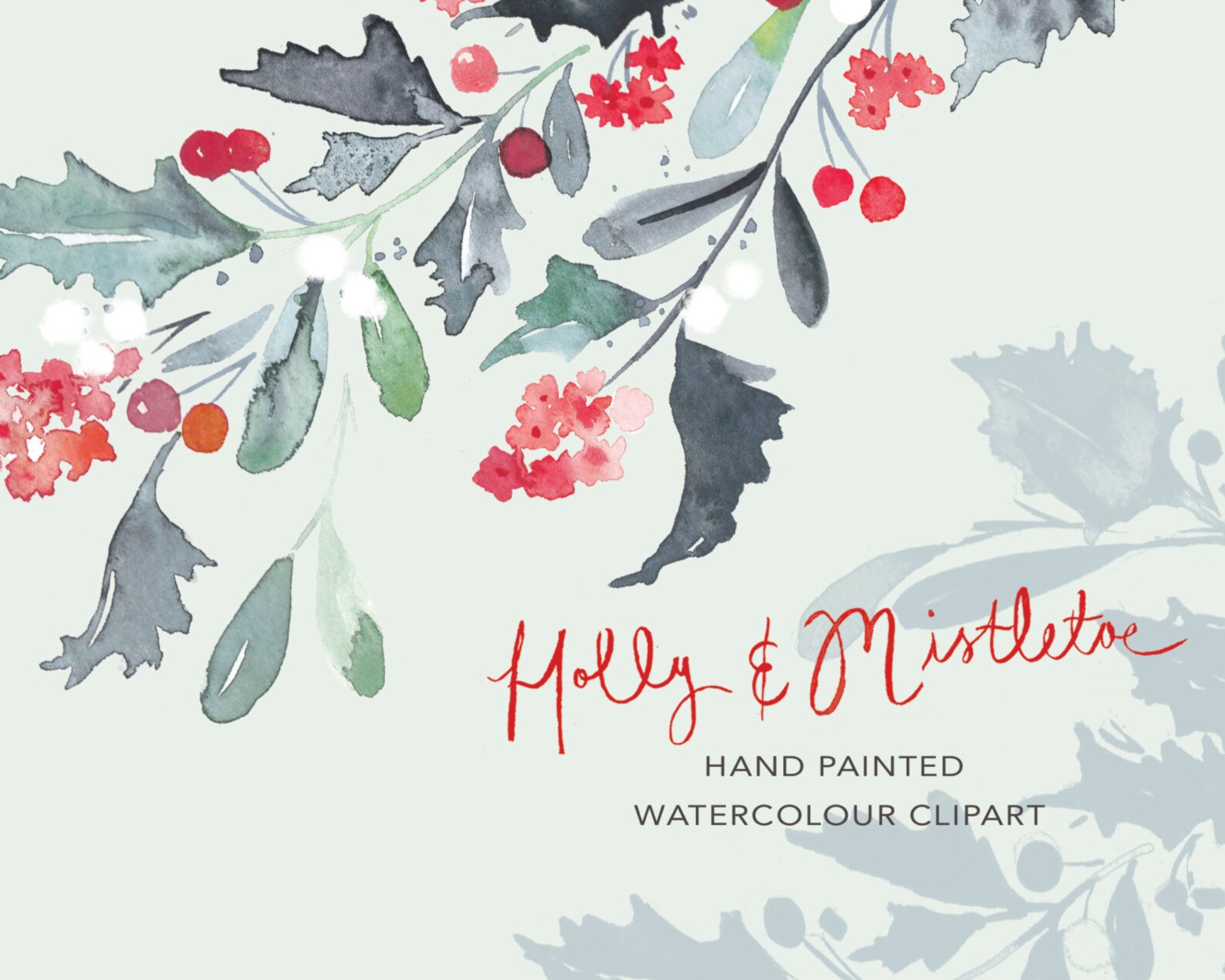 Holly and Mistletoe Hand Painted Clipart. Watercolor | Etsy