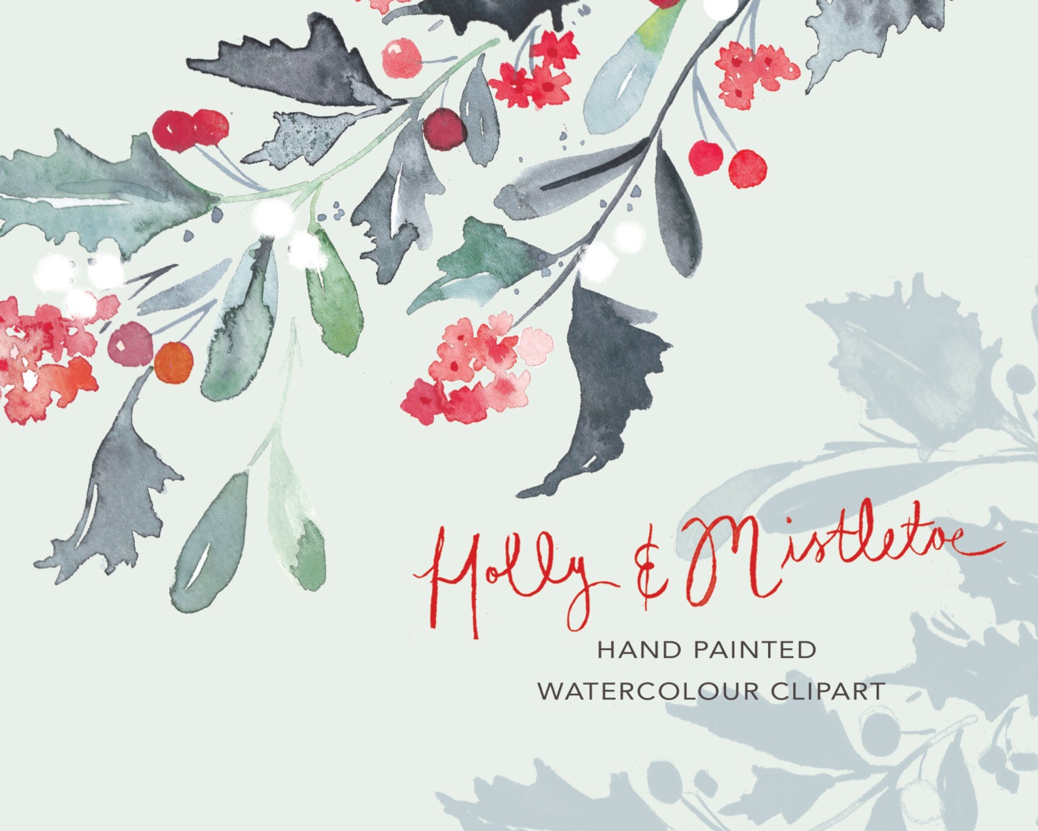 Holly and Mistletoe Hand Painted Clipart. Watercolor - Etsy UK