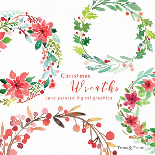 Christmas Wreaths Clipart Set. Holiday Clipart. Hand Painted | Etsy