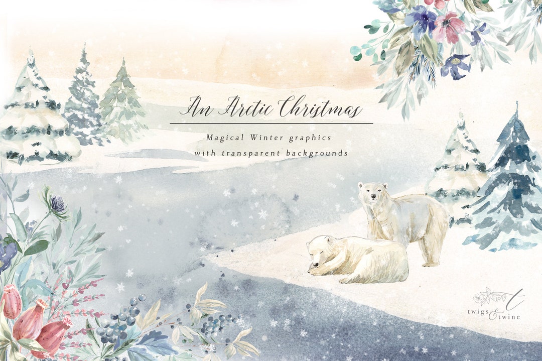 An Arctic Christmas - Hand-painted Watercolor Festive Clipart - Arctic ...