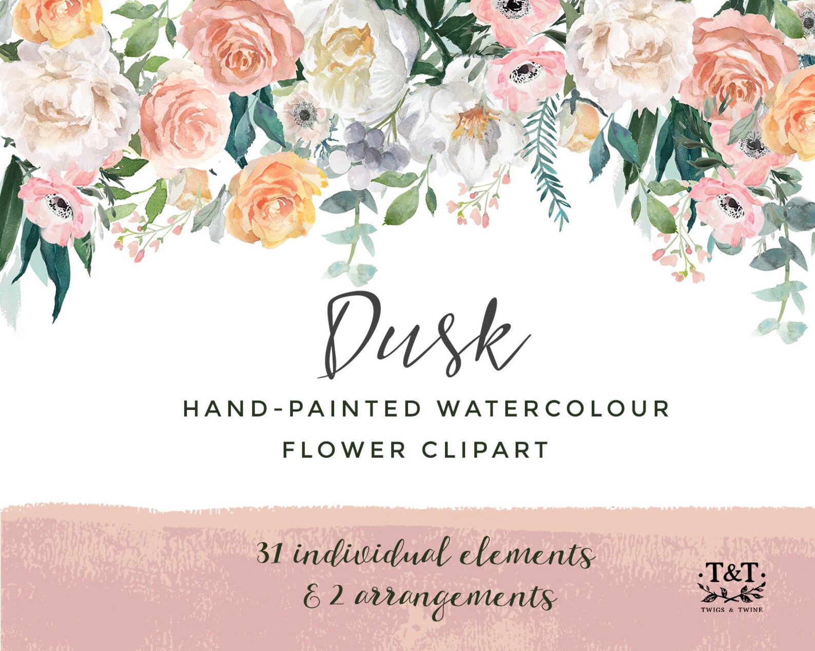 Watercolor Hand-painted Flower Clipart Dusk - Etsy