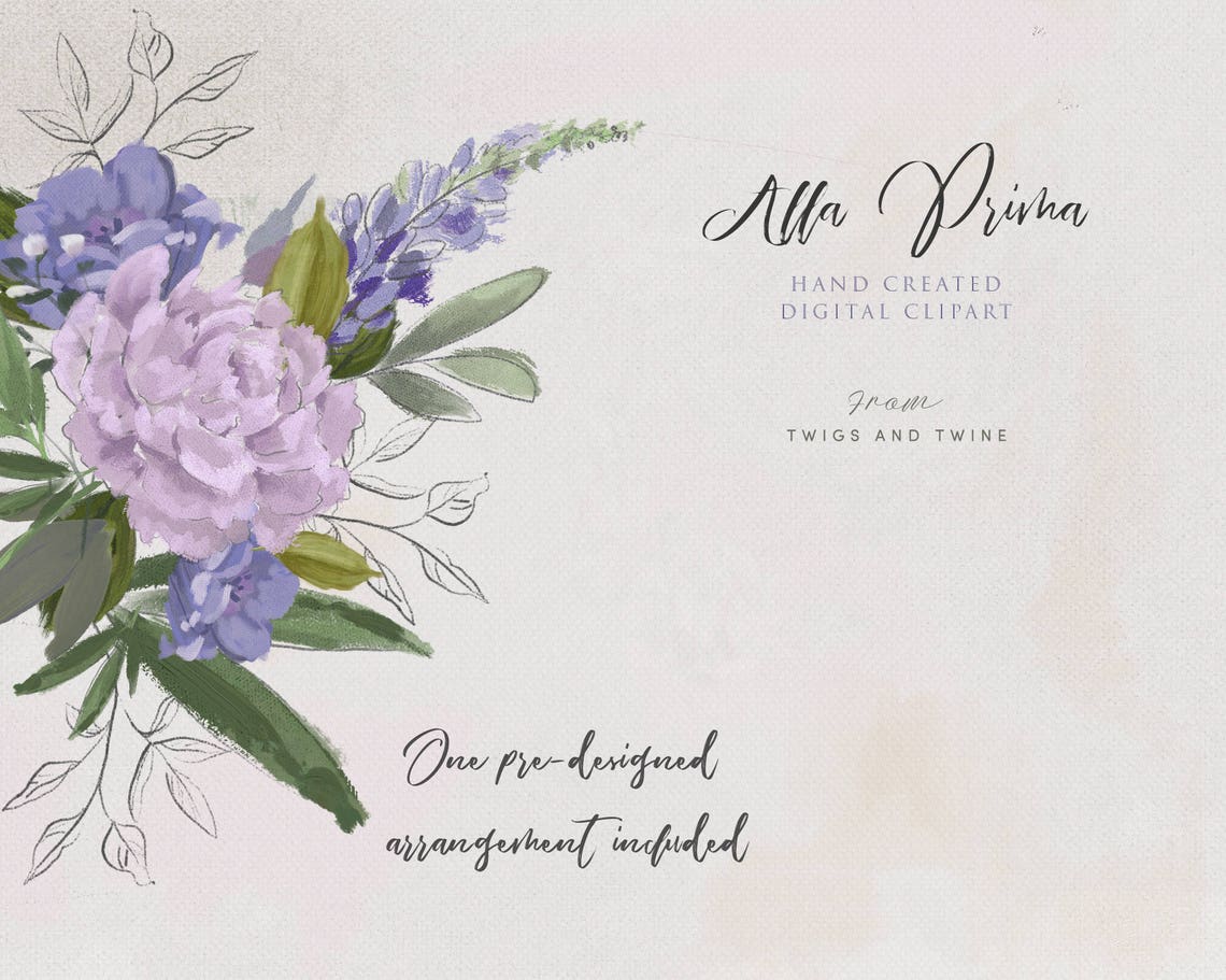 Alla Prima Digital Flower Clipart With Ultra Violet Hues | Etsy