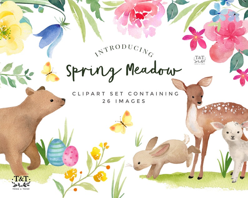 Watercolor Clipart Set Spring Meadow Easter Clipart | Etsy UK