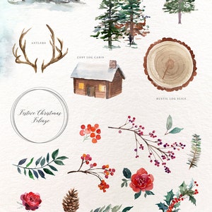 Woodland Christmas Watercolor Festive Clipart - Woodland Animals and ...