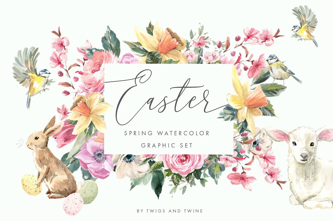 Easter - Handpainted Watercolor Clipart - Spring Animals and Botanicals ...