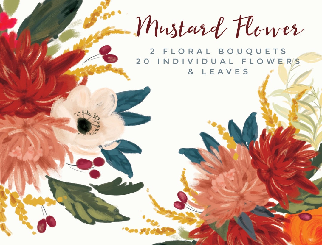 Hand Painted Flower Clipart - Mustard Flower. Floral Acrylic Clipart ...
